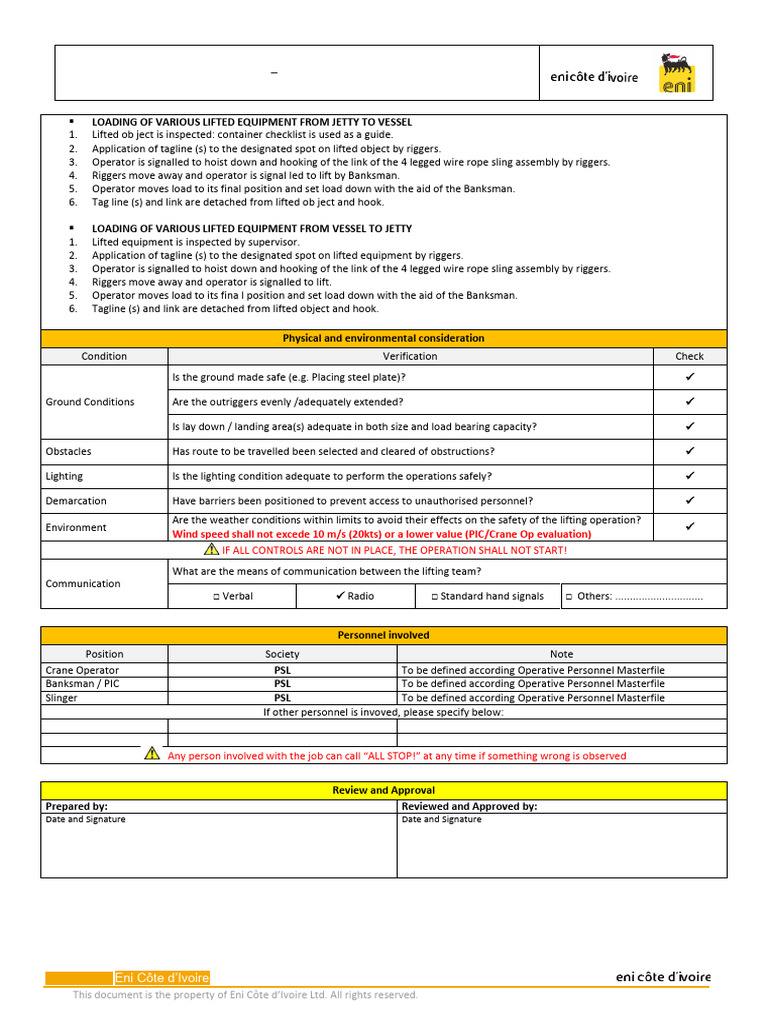 Appendix A - Routine Lifting Plan - ENI-3 | PDF