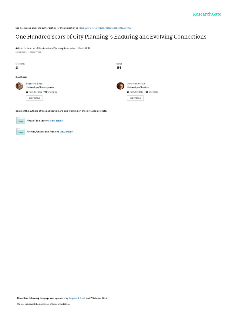 BIRCH, One Hundred Years of City Plannings Enduring and Evolving Connections | PDF | Urban ...