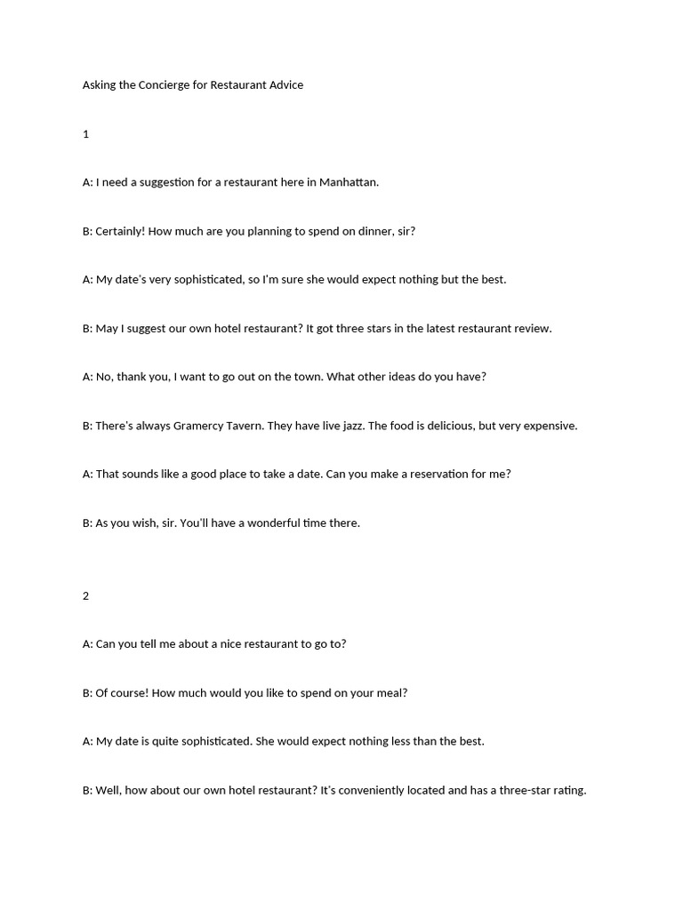 Asking The Concierge For Restaurant Advice | PDF | Restaurants