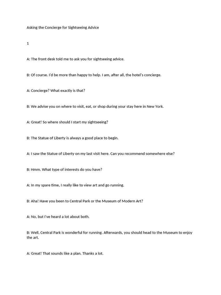 Asking the Concierge for Sightseeing Advice | PDF