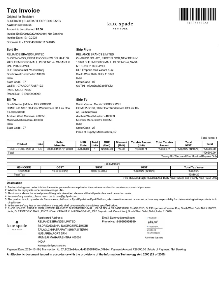 Invoice-1 | PDF | Payments | Taxes