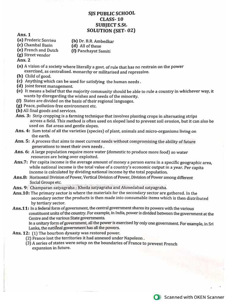 Class 10 S.ST - Set 2 Solution | PDF