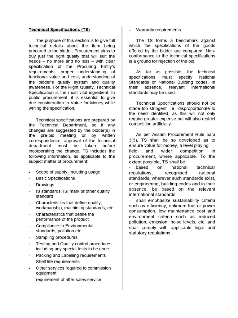 Technical_Specifications | PDF | Specification (Technical Standard) | Procurement