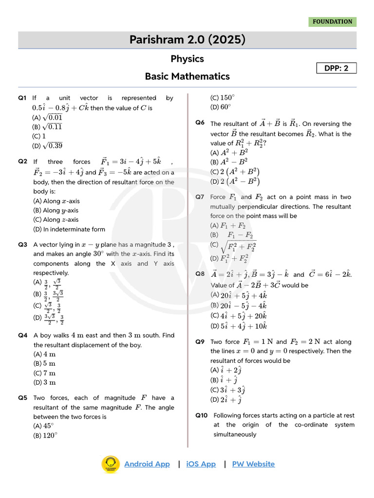 Basic Mathematics DPP 02 (Extra) Parishram 2.0 2025 | PDF | Geometry | Physics