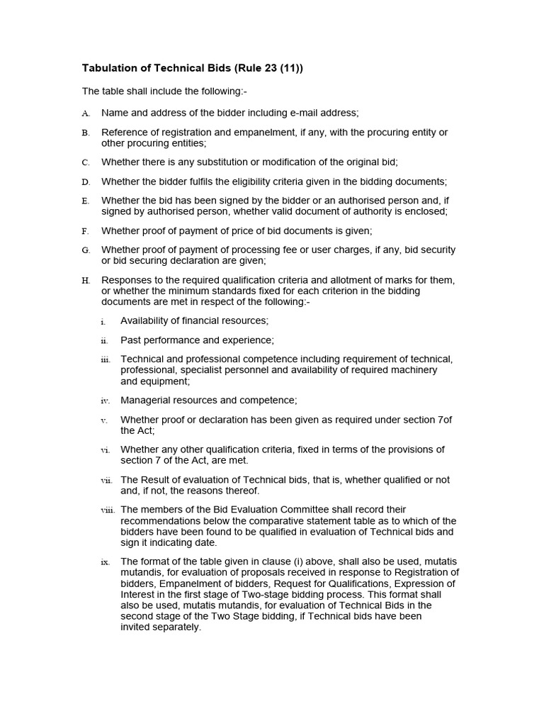 M9 - Tabulation of Technical and Financial Bids | PDF | Business