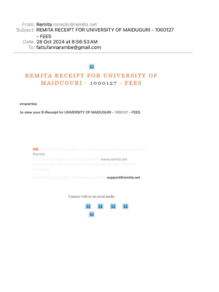 Remita Receipt For University of Maiduguri - 1000127 - Fees | PDF ...