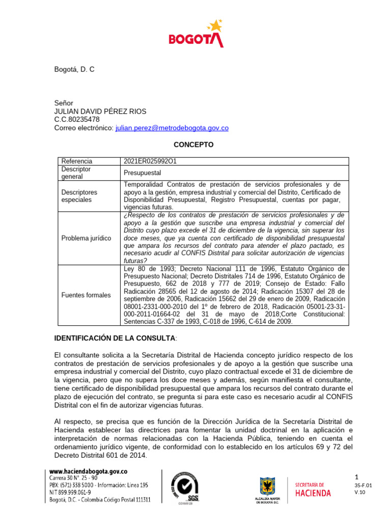 Contratos y Vigencias Futuras en Bogotá | PDF | Presupuesto