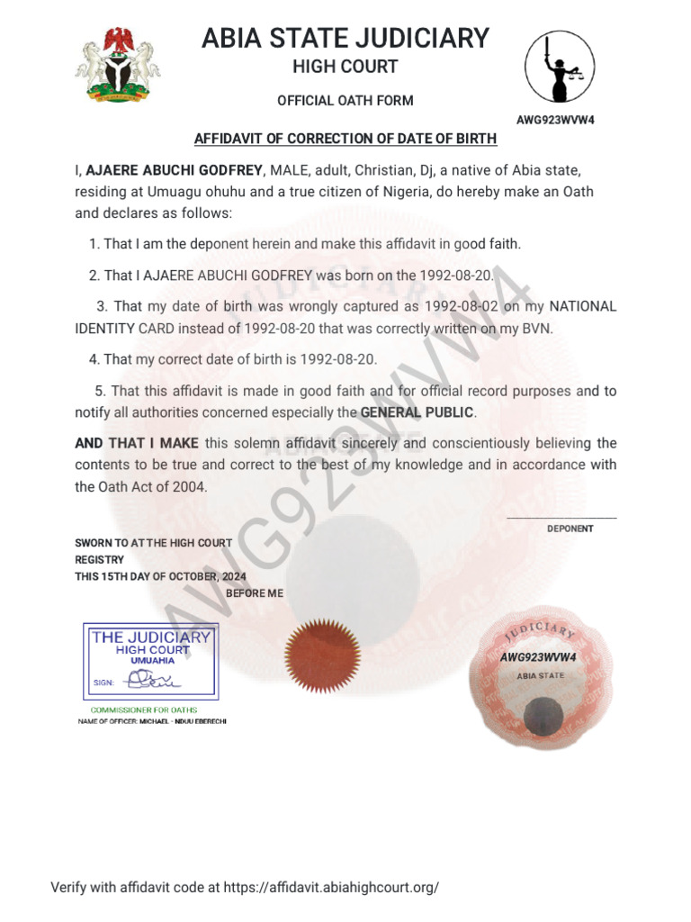 Abia State Judiciary Affidavit | PDF