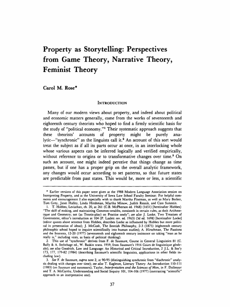 ROSE, Property As Storytelling Perspectives From Game Theory, Narrative ...