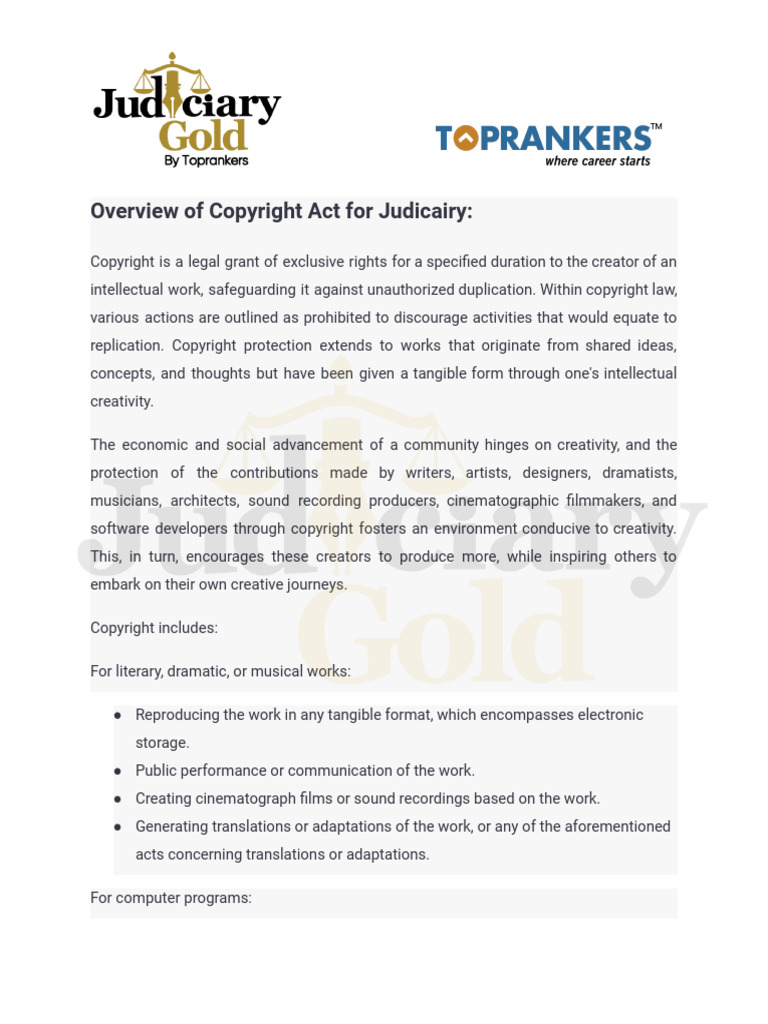 Copyright Act Notes by JG 1 0278cc15b2afa | PDF | Copyright | Copyright ...