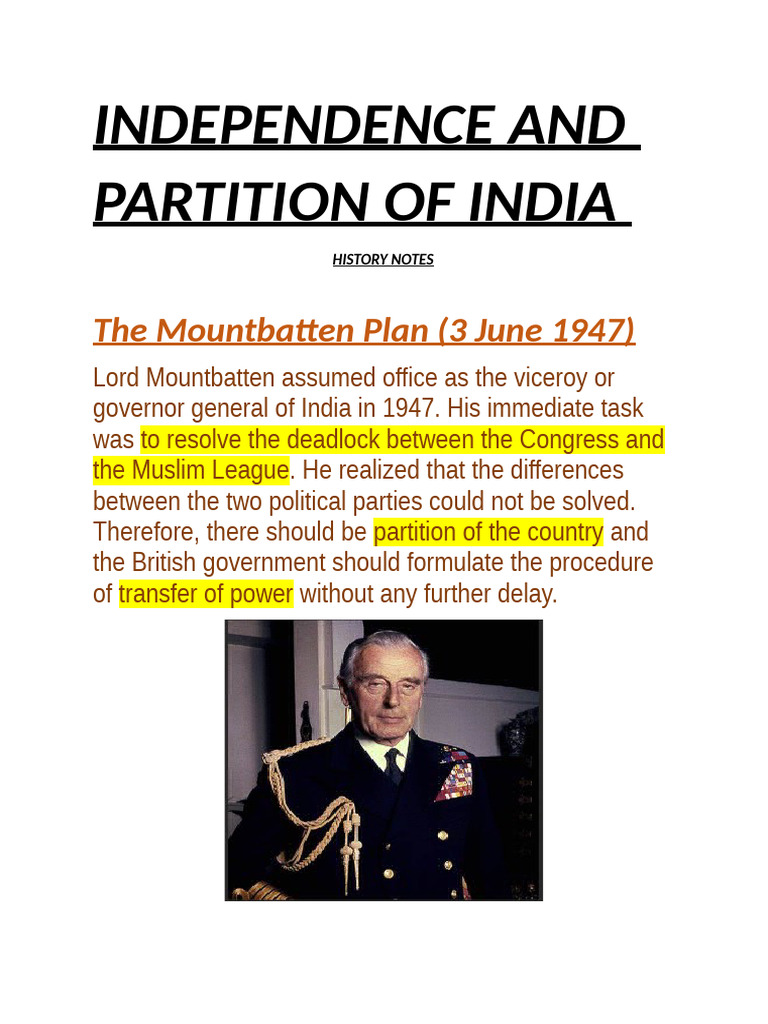 Independence and Partition of India | PDF | Partition Of India ...