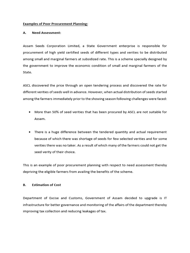 Aspire_M3_Examples of Poor Procurement Planning | PDF | Procurement | Taxes