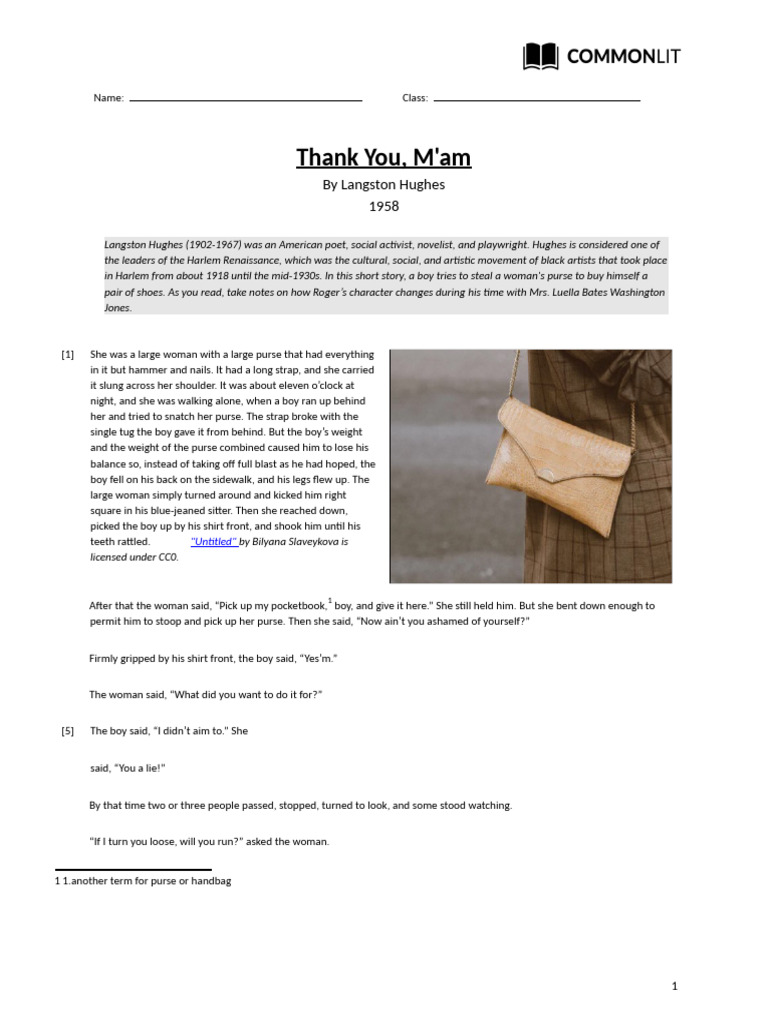 Thank You M'am | PDF | Mystery, Thriller & Crime Fiction