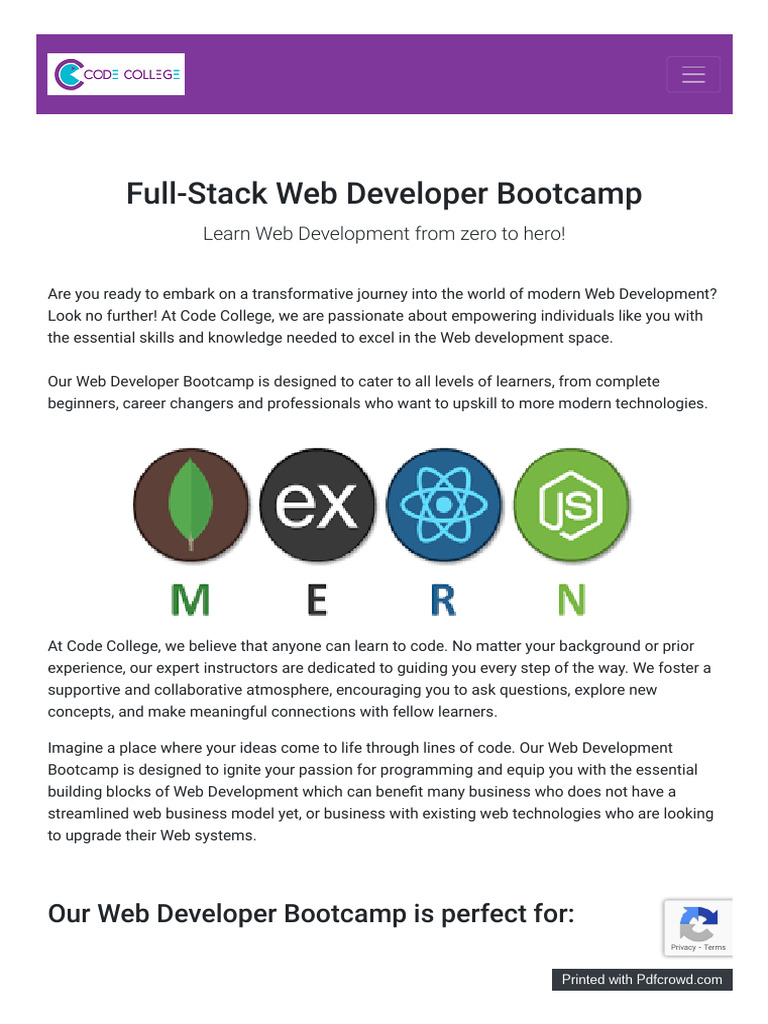 Codecollege Co Za Web Developer Bootcamp | PDF | Java Script | Systems ...