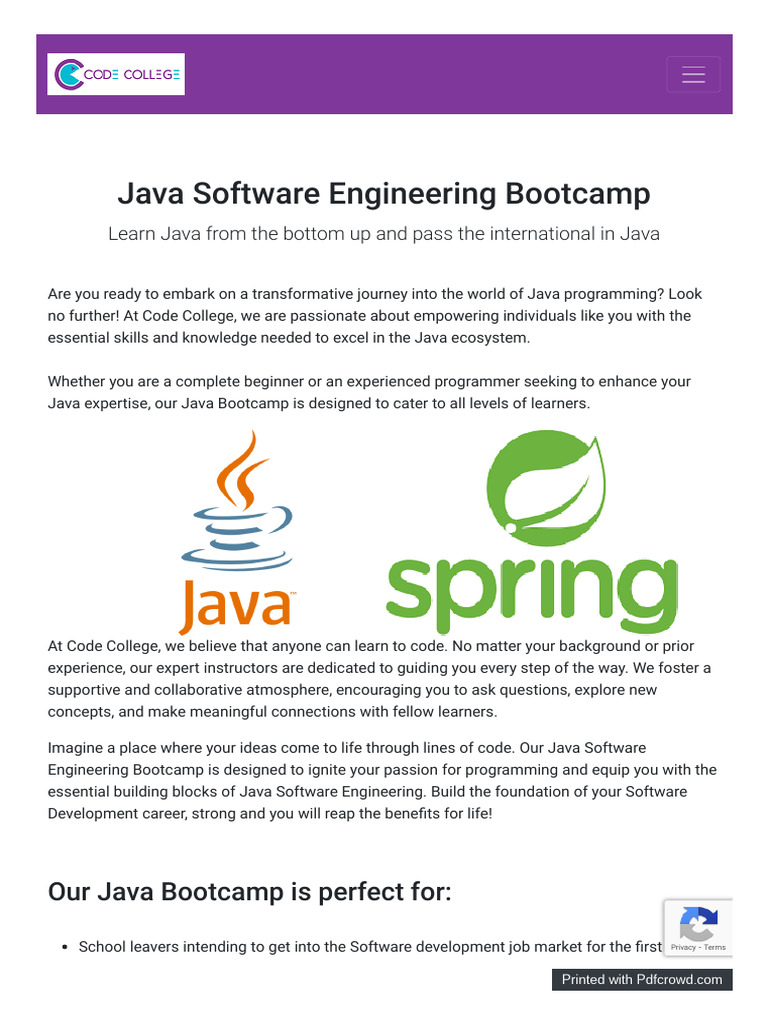 Java Software Engineering Bootcamp | PDF | Class (Computer Programming) | Spring Framework