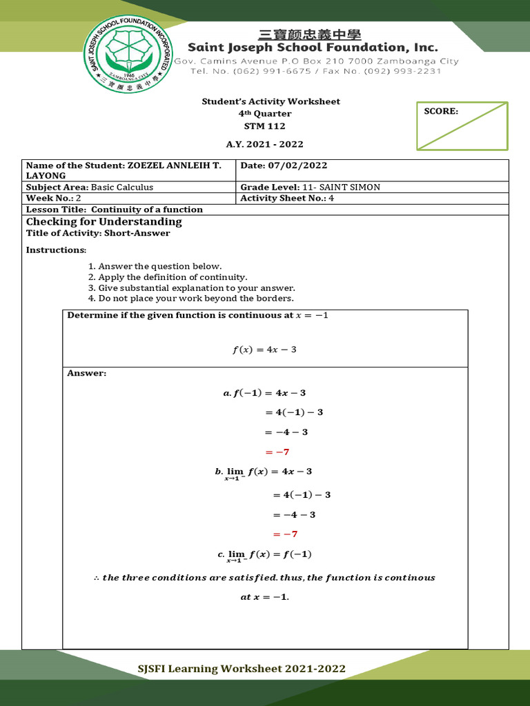 Layong - Basic Calculus WS WK 2 | PDF | Function (Mathematics ...