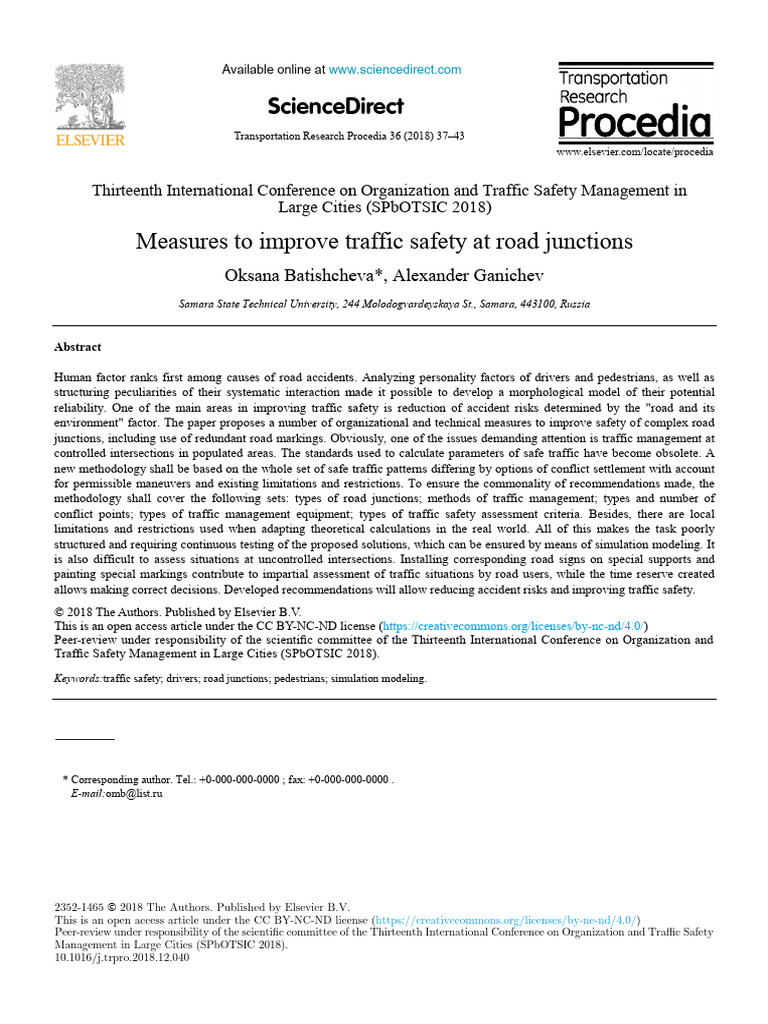 Measures To Improve Traffic Safety at Road Junctio | PDF | Pedestrian ...