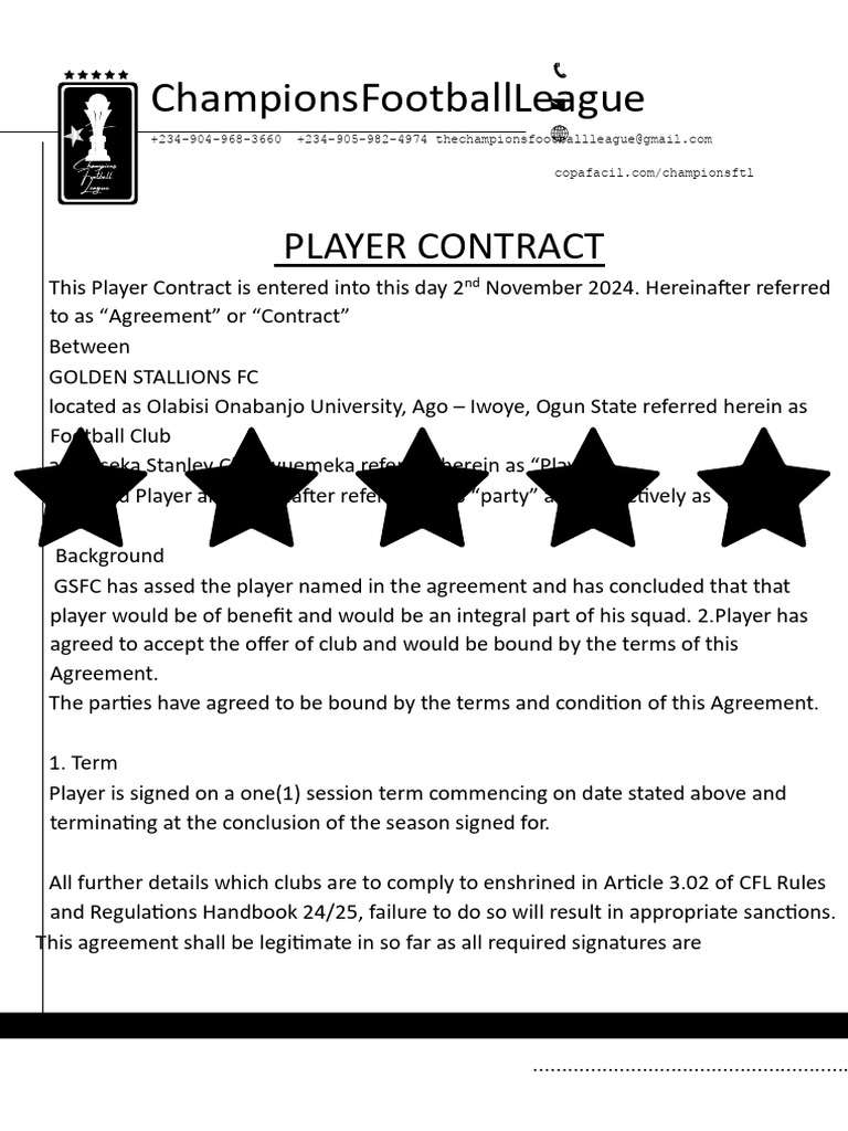 Golden Stallions FC Player Contract | PDF | Finance & Money Management ...