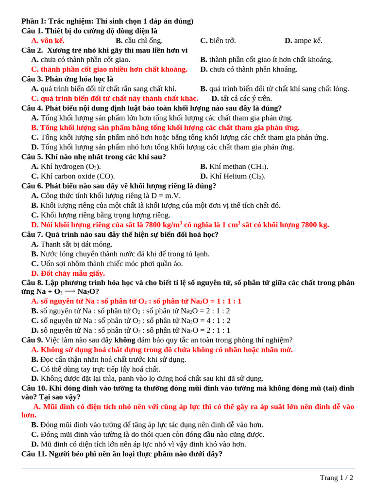 ĐỀ 1 KHTN 8 | PDF