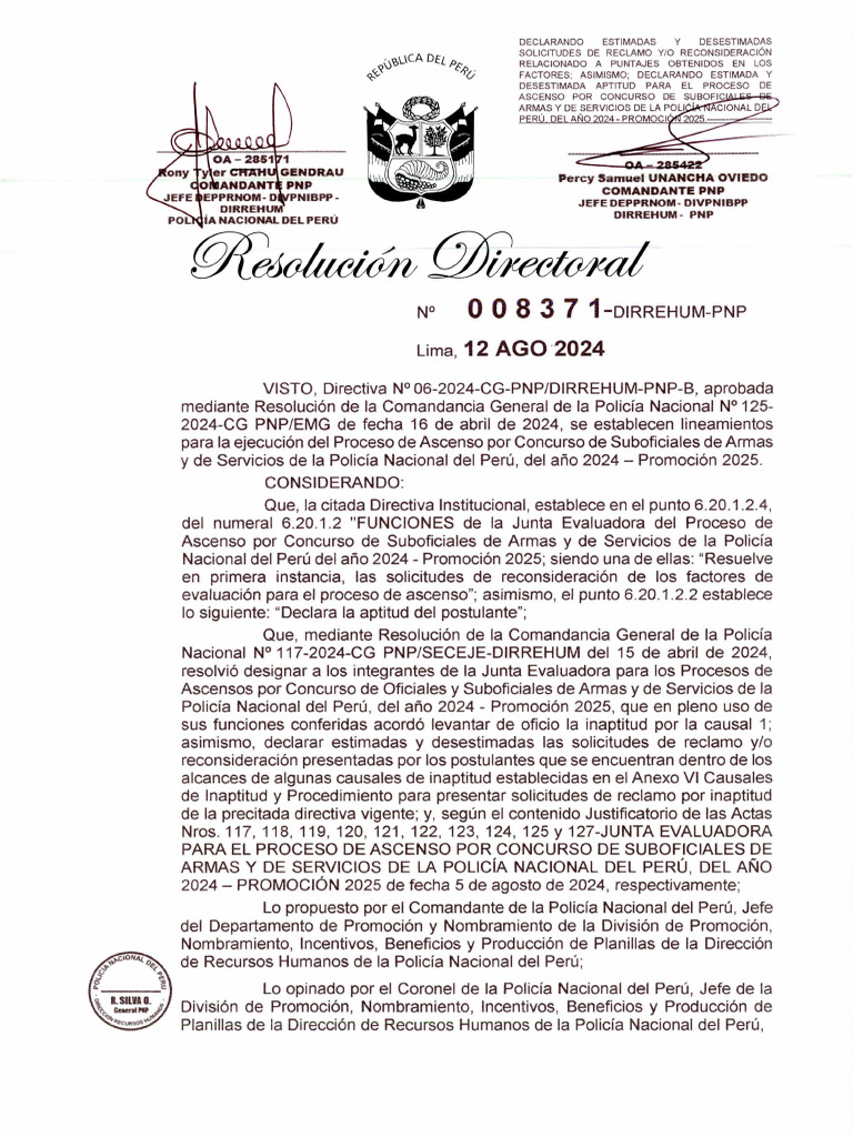 RD #008371 - 2024-DIRREHUM PNP Del 12AGO2024 Declarando Estimadas y Desestimadas Solicitudes de ...