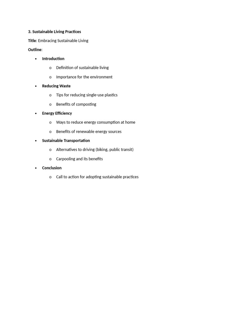Sustainable Living Practices Title Outline | PDF