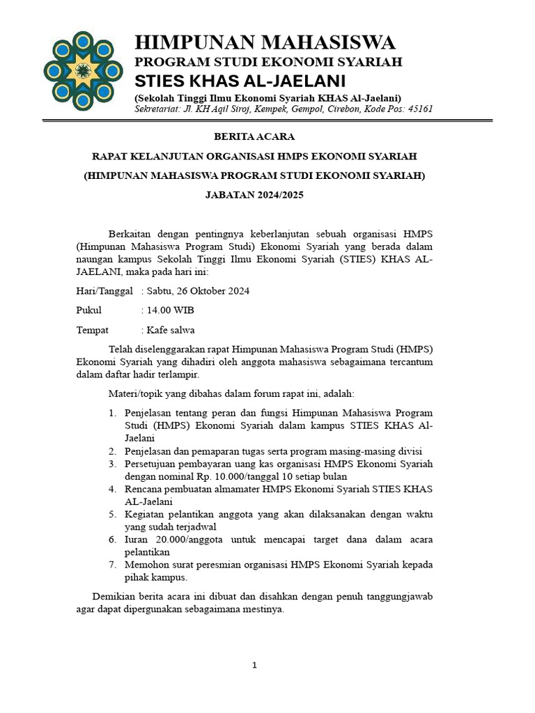 Berita Acara HMPS | PDF