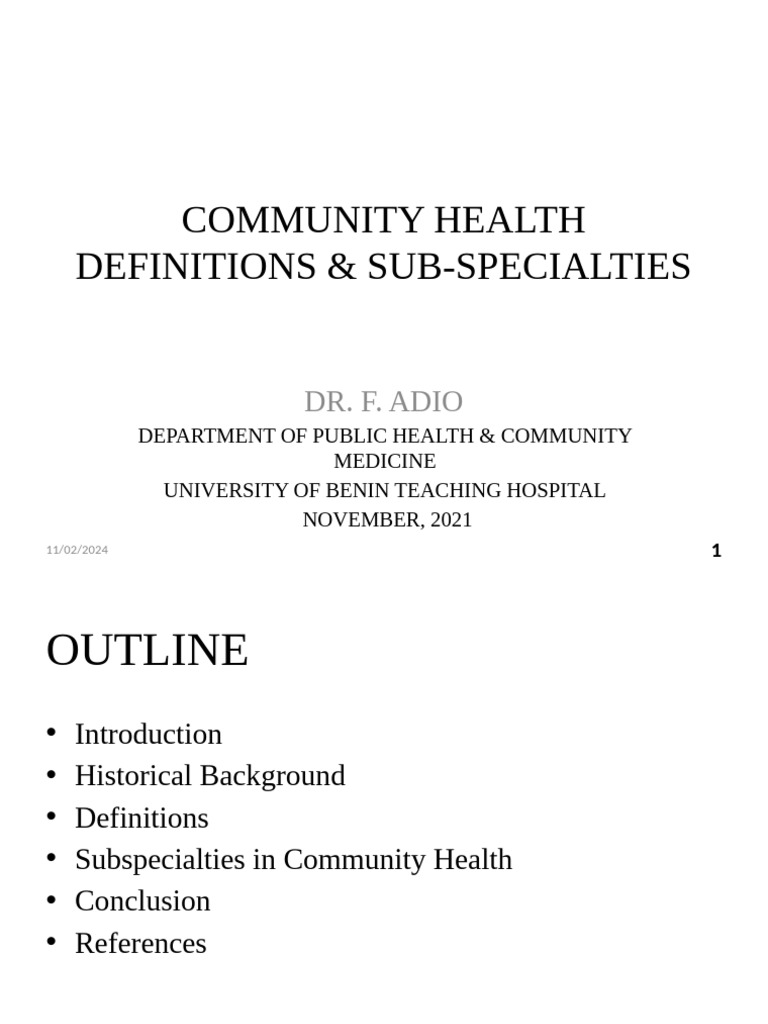 COMMUNITY HEALTH DEFINITIONS & SUB-SPECIALTIES Edited | PDF | Public ...