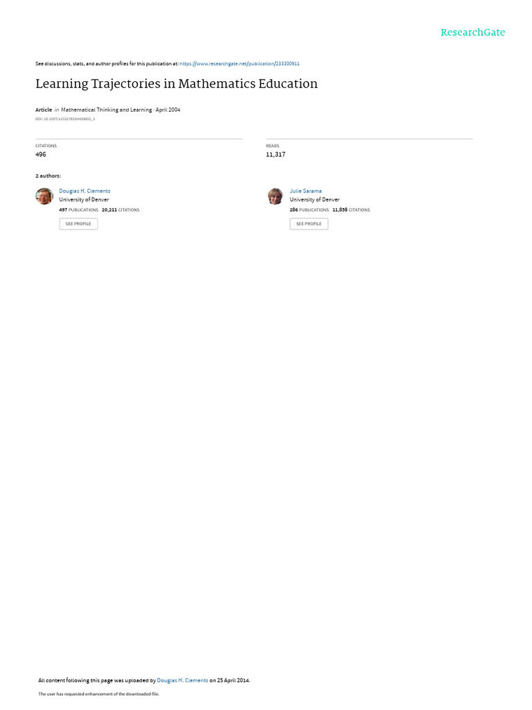 Learning Trajectories in Mathematics Education: Mathematical Thinking ...