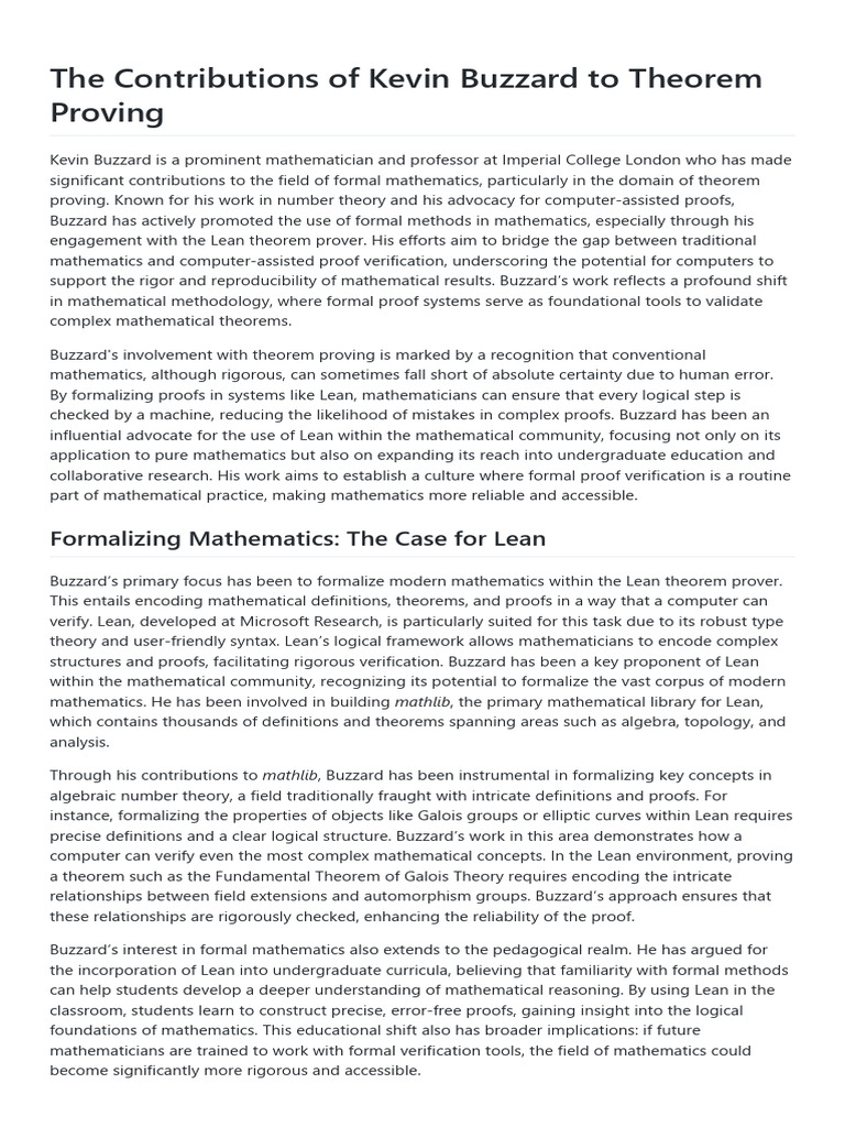The Contributions of Kevin Buzzard To Theorem Proving | PDF ...