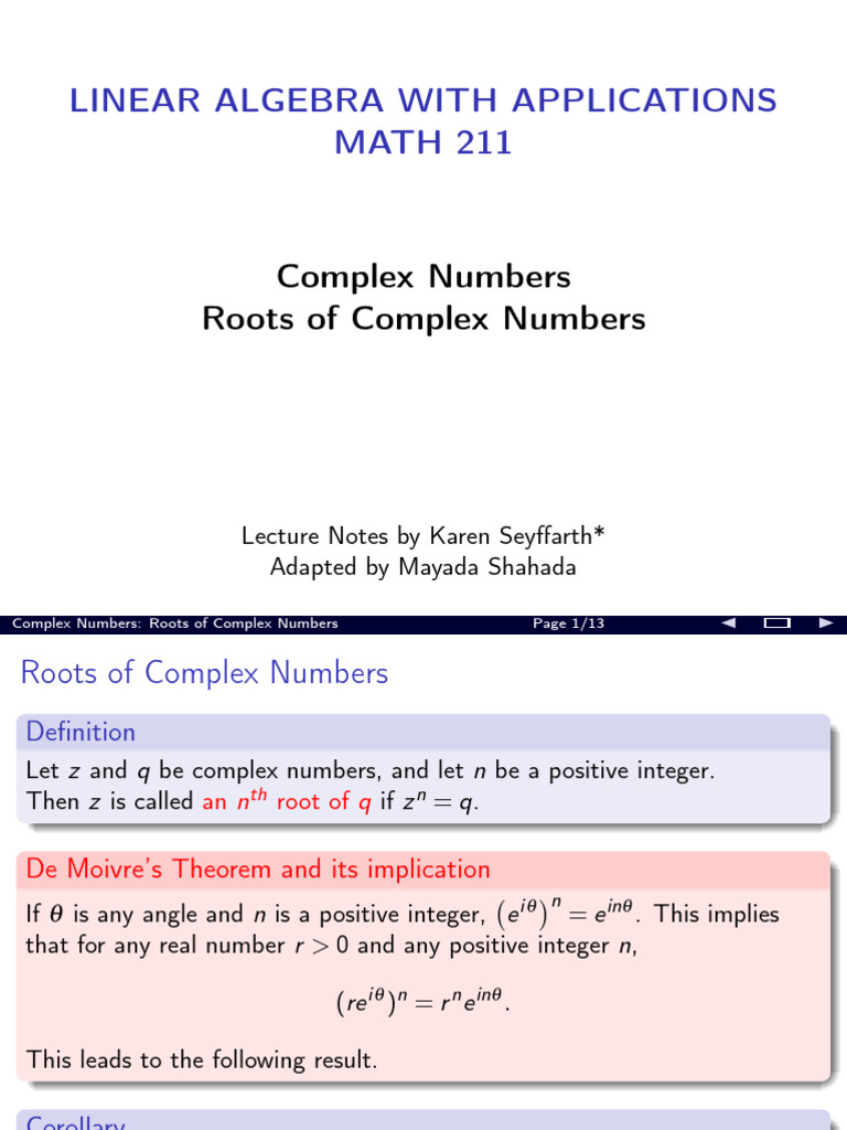 Complex Roots in Linear Algebra | PDF | Complex Number | Numbers