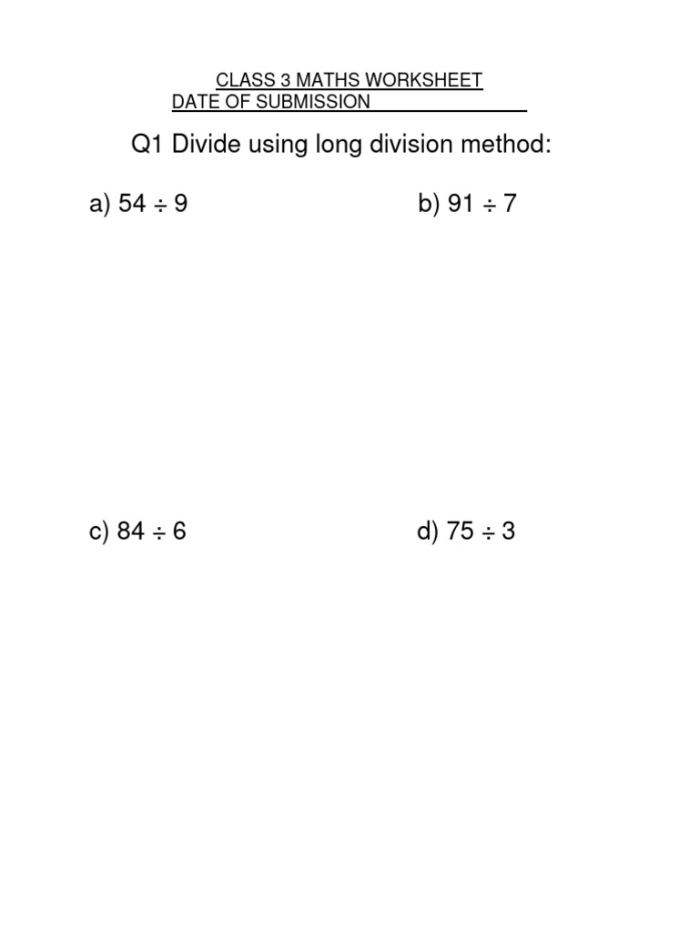 CBSE Class 3 Mathematics Worksheet (21) - Division | PDF