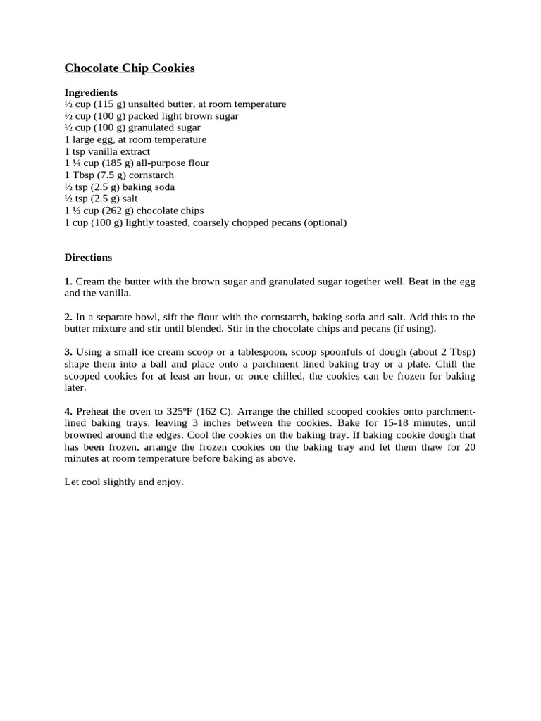 Chocolate Chip Cookies | PDF | Cooking, Food & Wine | Home & Garden