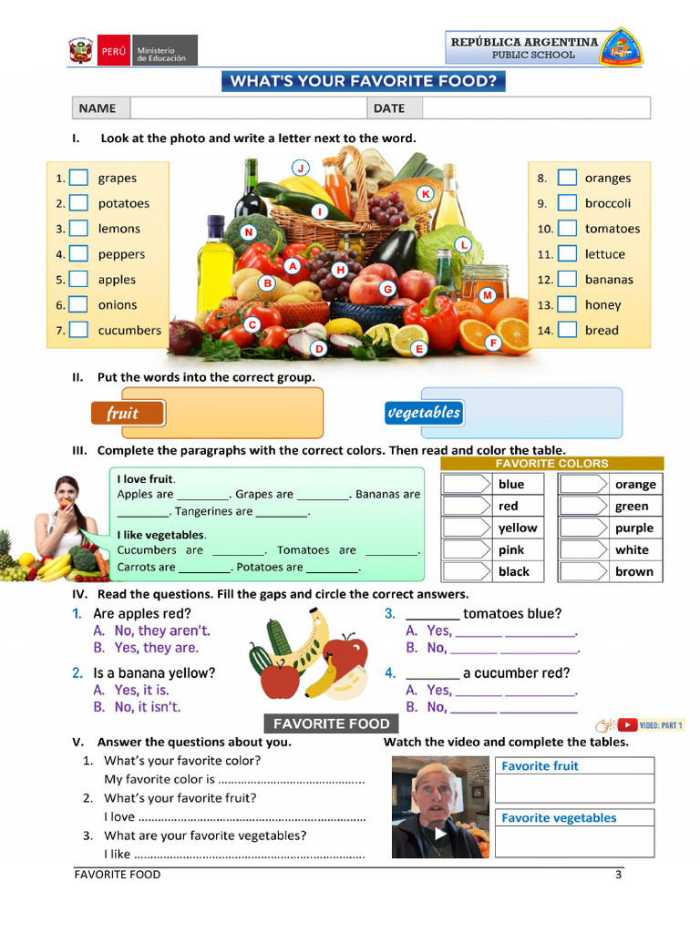 Favorite Food Worksheet | PDF