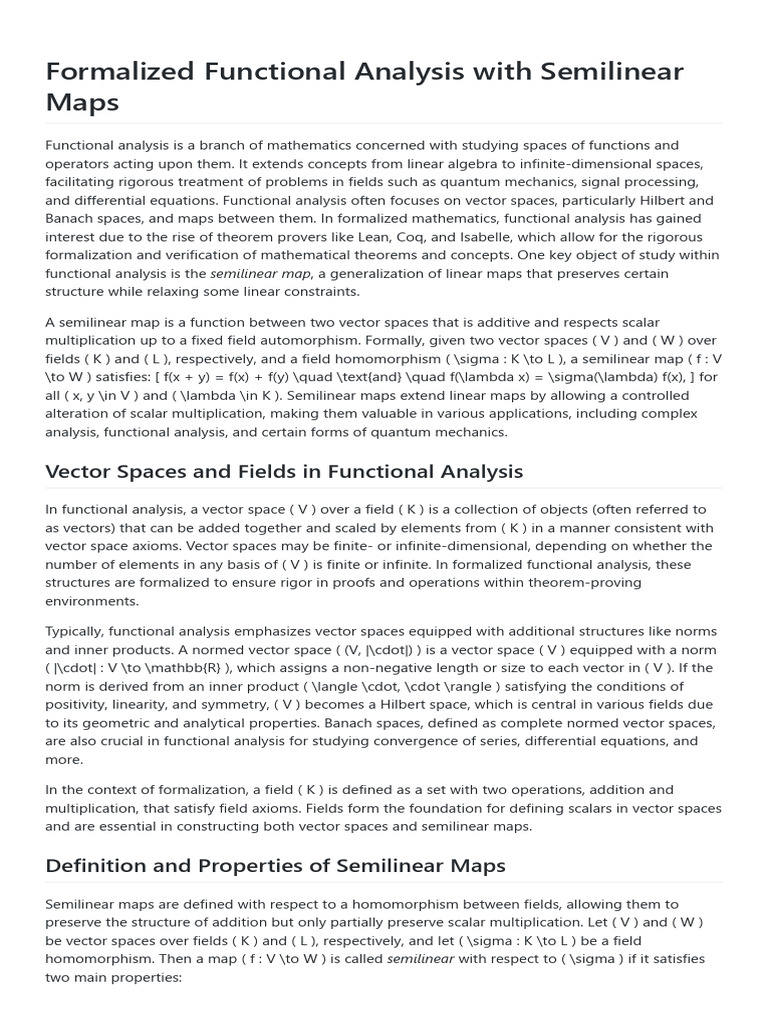 Formalized Functional Analysis With Semilinear Maps | PDF | Vector Space | Functional Analysis