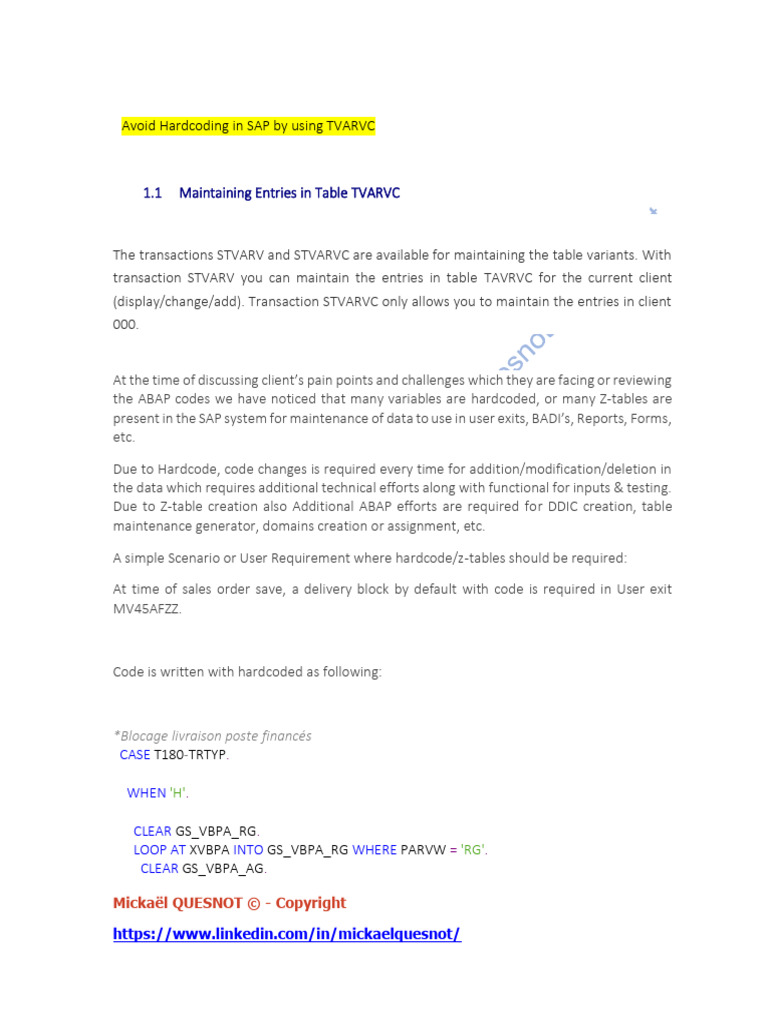 Avoid Hardcoding in SAP by Using TVARVC-ABAP | PDF | Information ...