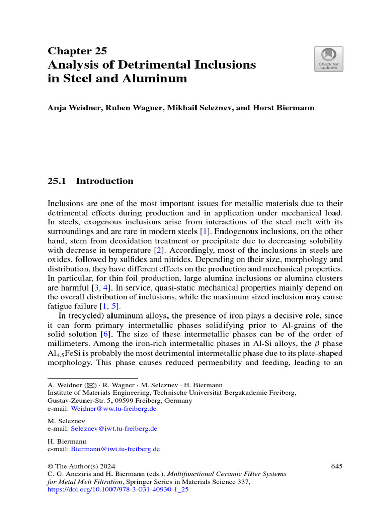 Analysis of Detrimental Inclusions in Steel and Aluminum Qv442zy5y1 ...