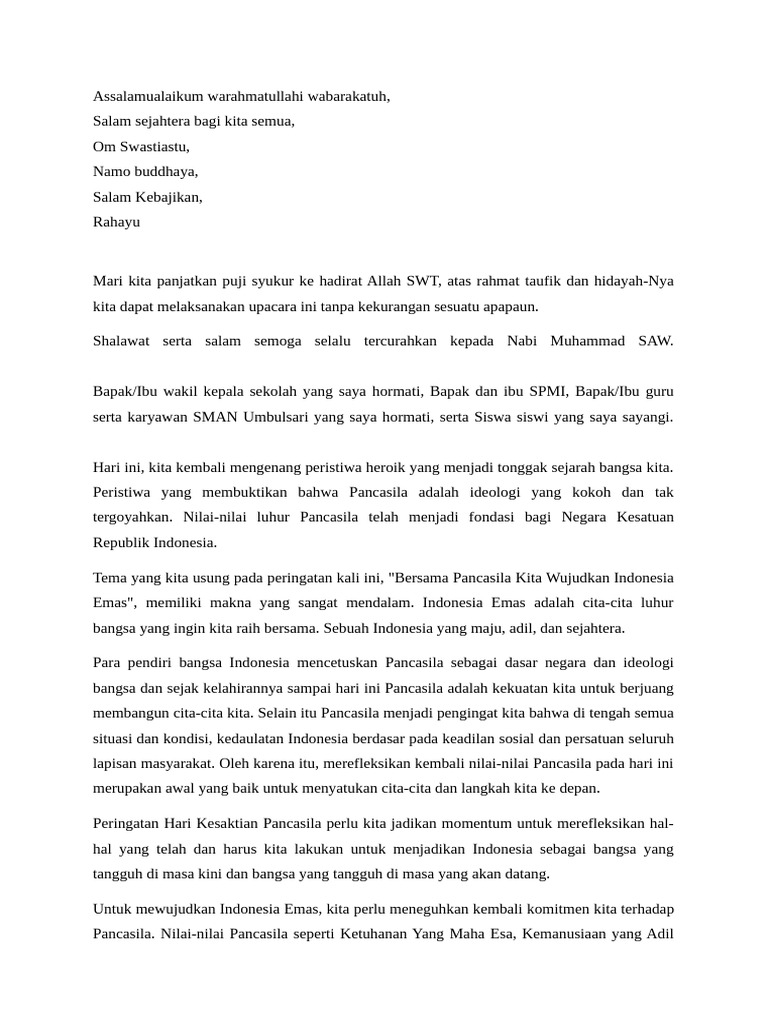 Pidato Hari Kesaktian Pancasila | PDF | Kesehatan Holistik | Agama & Spiritualitas