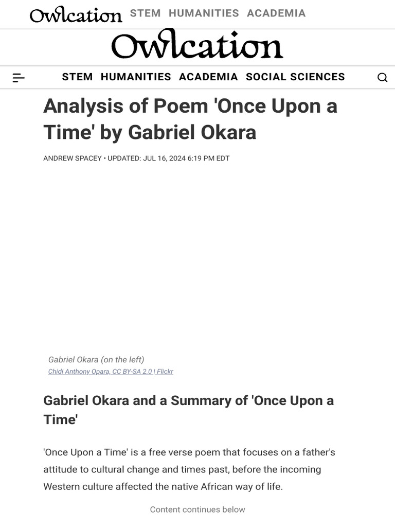 Analysis of Poem 'Once Upon A Time' by Gabriel Okara | PDF | Language ...
