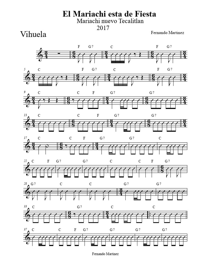El mariachi esta de Fiesta - Vihuela | PDF