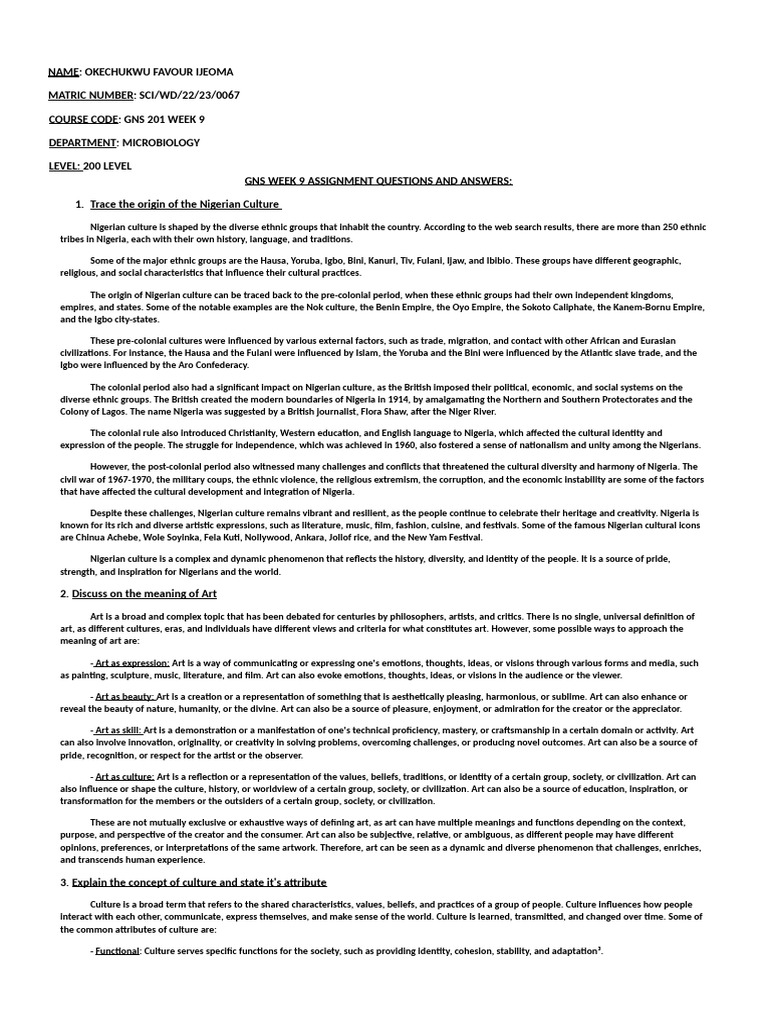 Favour's GNS WEEK 9 ASSIGNMENT. | PDF | Igbo People | Nigeria