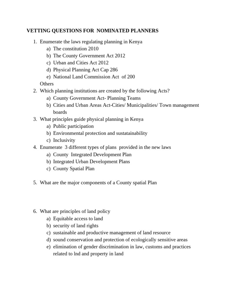 Vetting Questions For Nominated Planners | PDF | Natural Environment ...