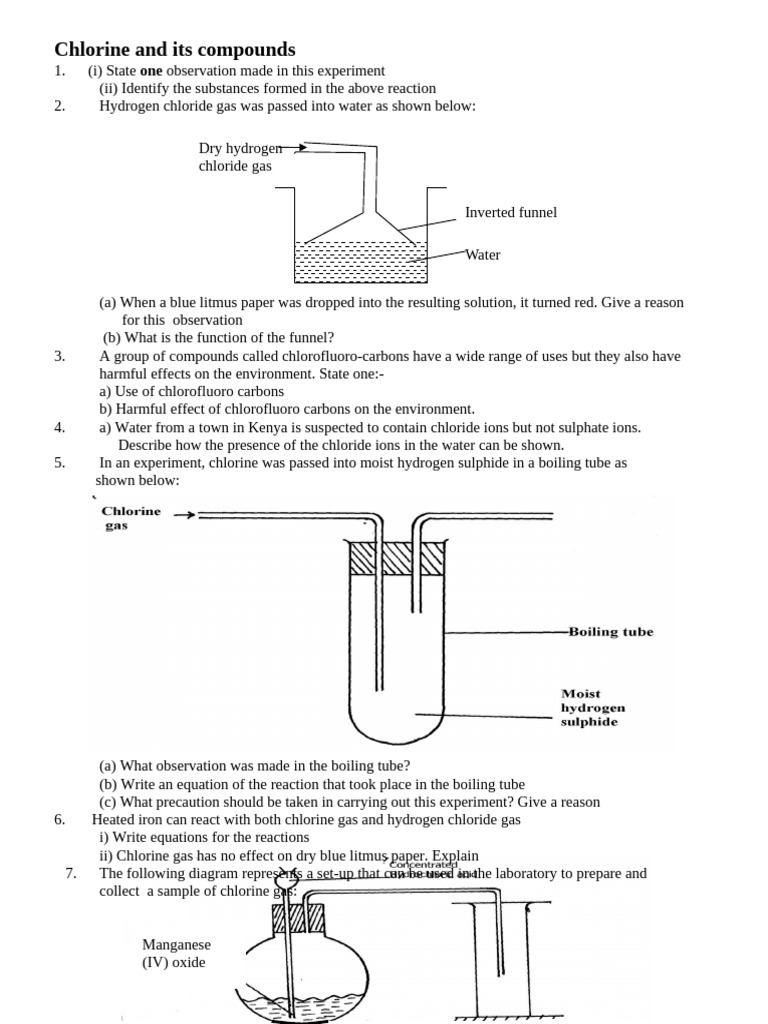 Chlorine and Its Compounds Q | PDF | Chlorine | Hydrochloric Acid