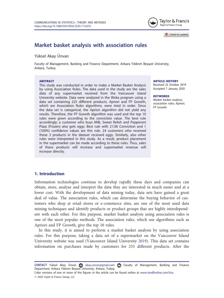 Market Basket Analysis - Springer Paper | PDF