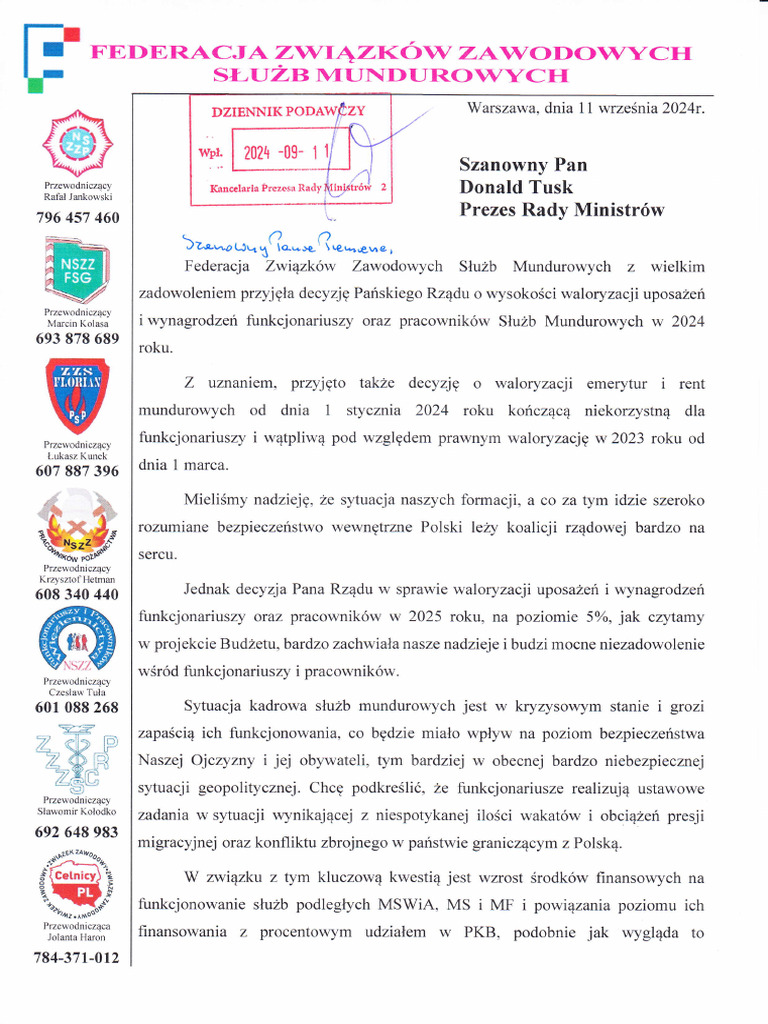 Pismo Do P.Donalda Tuska Z FZZ SM Z Dnia 11.09.2024r | PDF