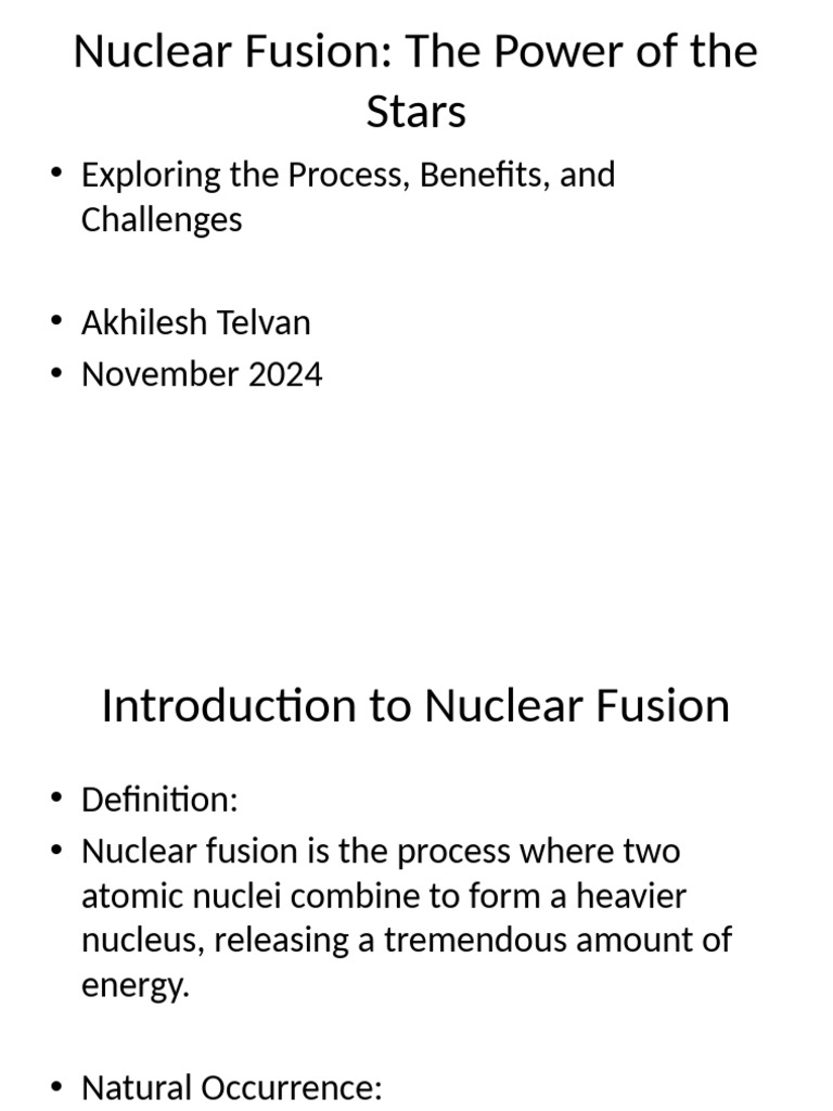 Nuclear Fusion Presentation | PDF