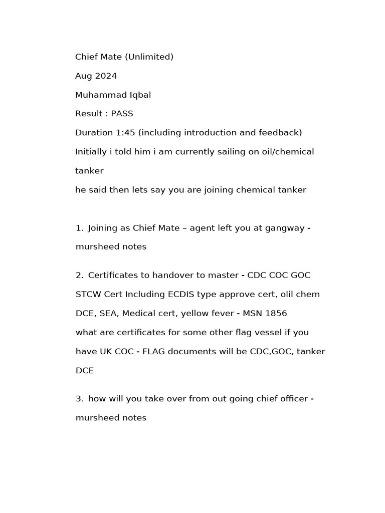 Chief Mate Exam Preparation Guide | PDF | Navigation | Shipping