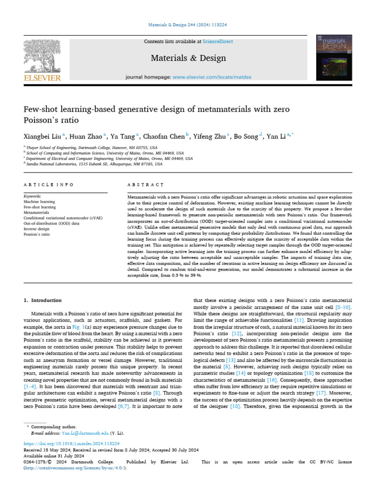 Few-Shot Learning-Based Generative Design of Metamaterials With Zero ...