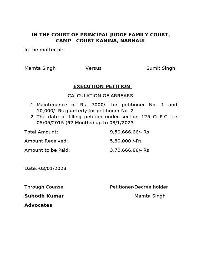 Mamta Execution Petition Arrear | PDF | Law