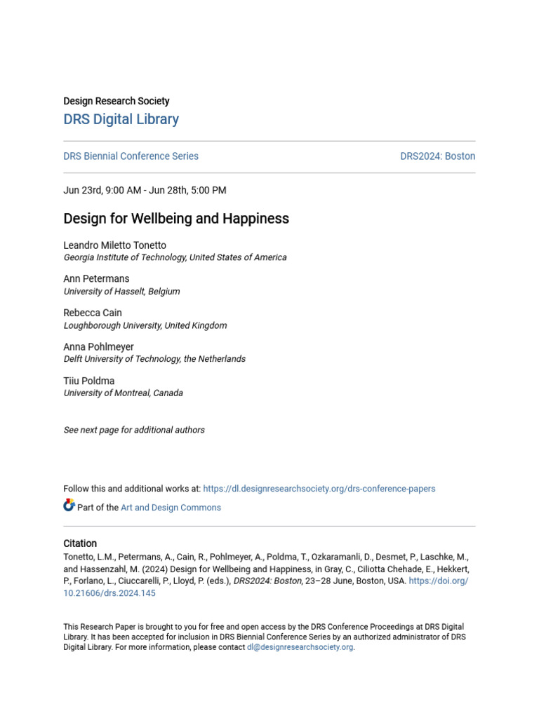 Design for Wellbeing and Happiness DRS2024 | PDF | Well Being | Happiness