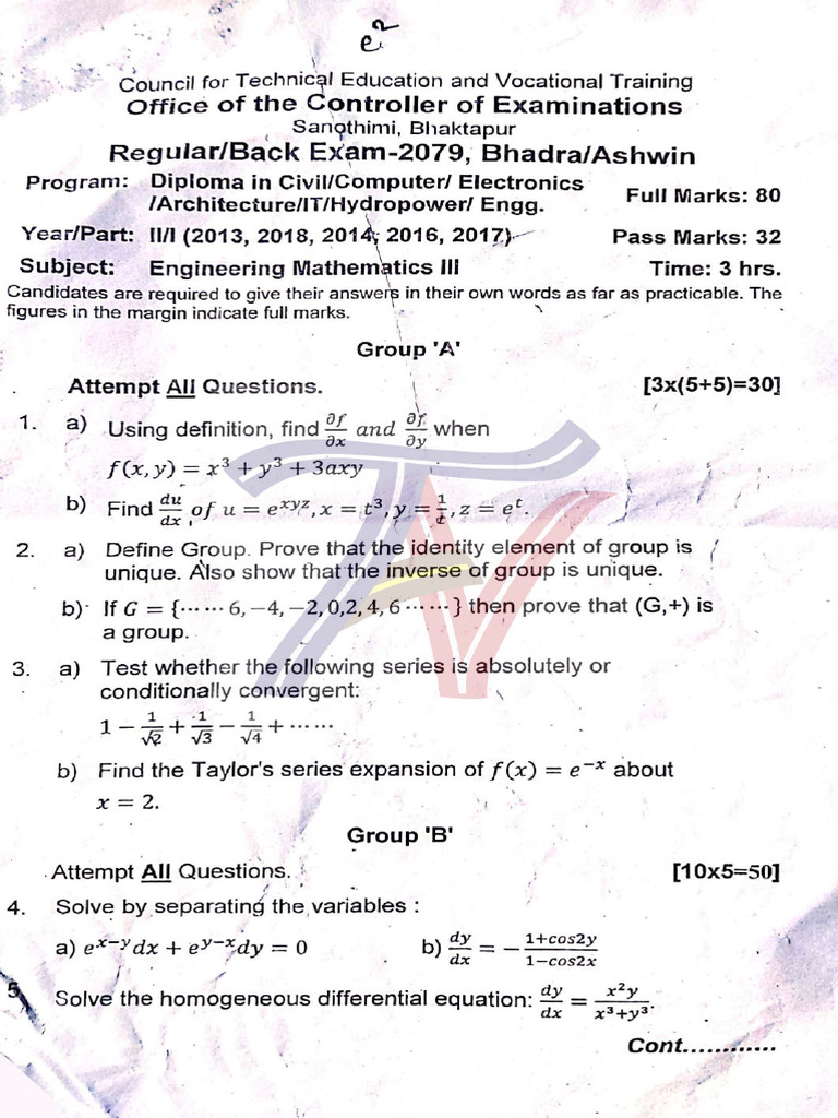 Maths III 2079 Paper | PDF